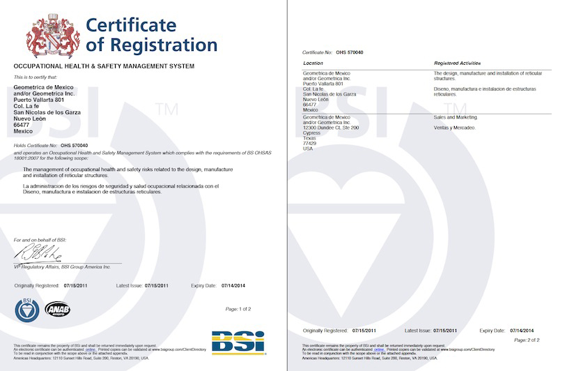 Geometrica Achieves OHSAS Certificate | bulk-online
